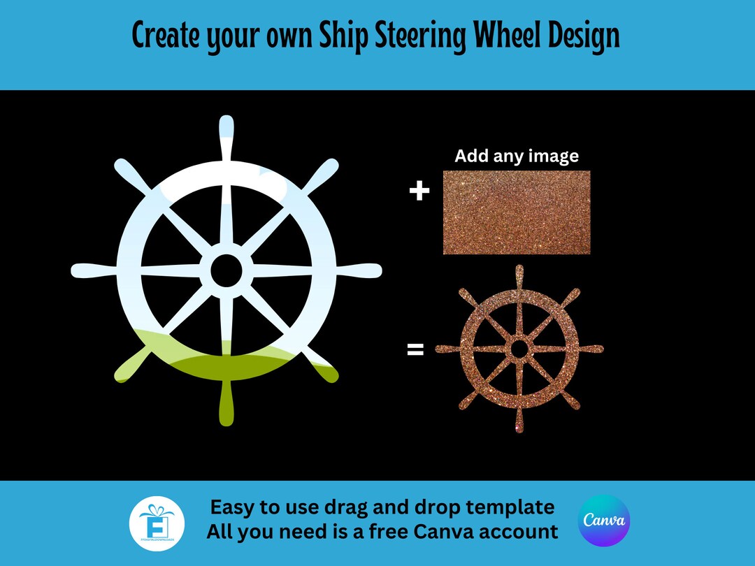 Ship Steering Wheel Canva Frame, Drag and Drop Editable Canva Template, Sublimation, Ship ...