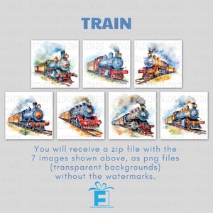 Train Clipart Bundle, 7 High-quality Pngs, Watercolor Train Clipart ...