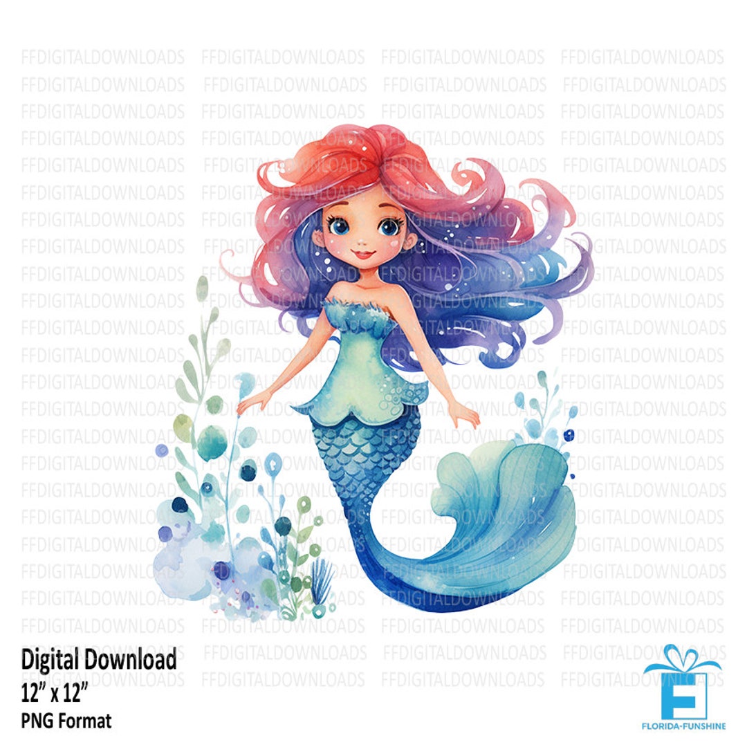 Mermaid Clipart, Mermaid PNG, Watercolor Mermaid, Mermaid Digital ...