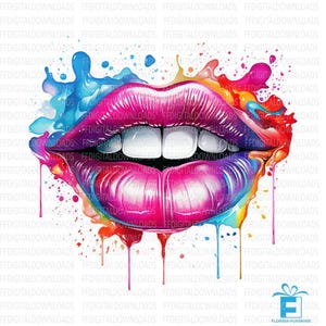 Lips Clipart, 7 High-quality Pngs, Watercolor Lips PNG, Colorful Lips ...