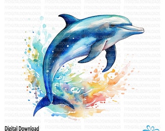 Dolphin Watercolor, Digital Downloads, Dolphin Clipart, Dolphin PNG ...