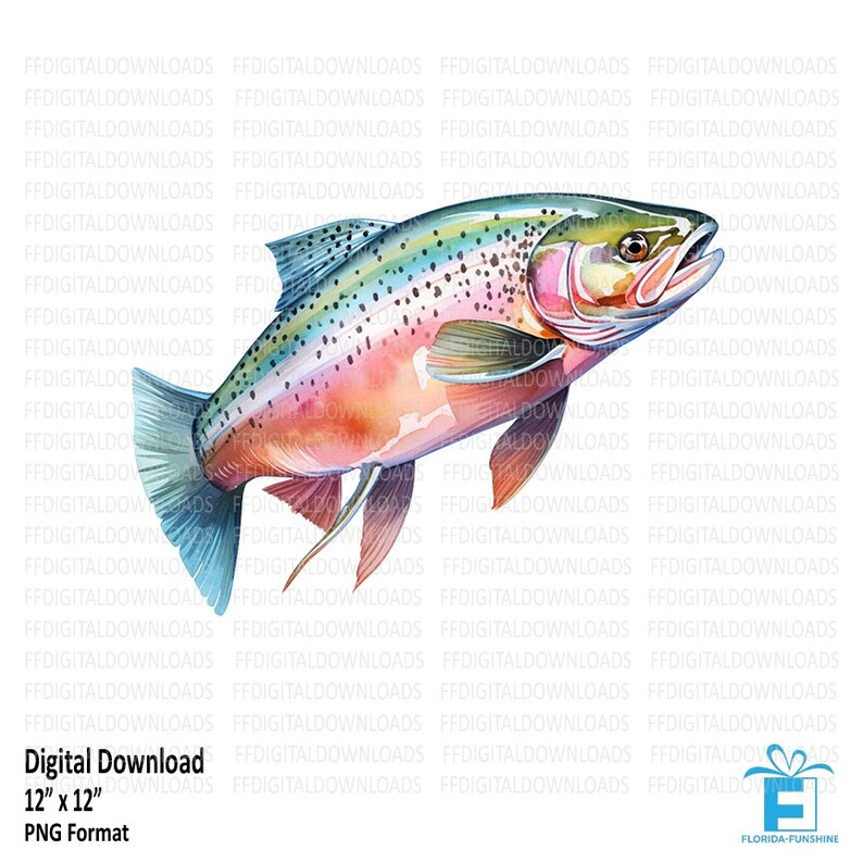 Rainbow Trout PNG Watercolor Fish Clipart Fish Shirt Design - Etsy