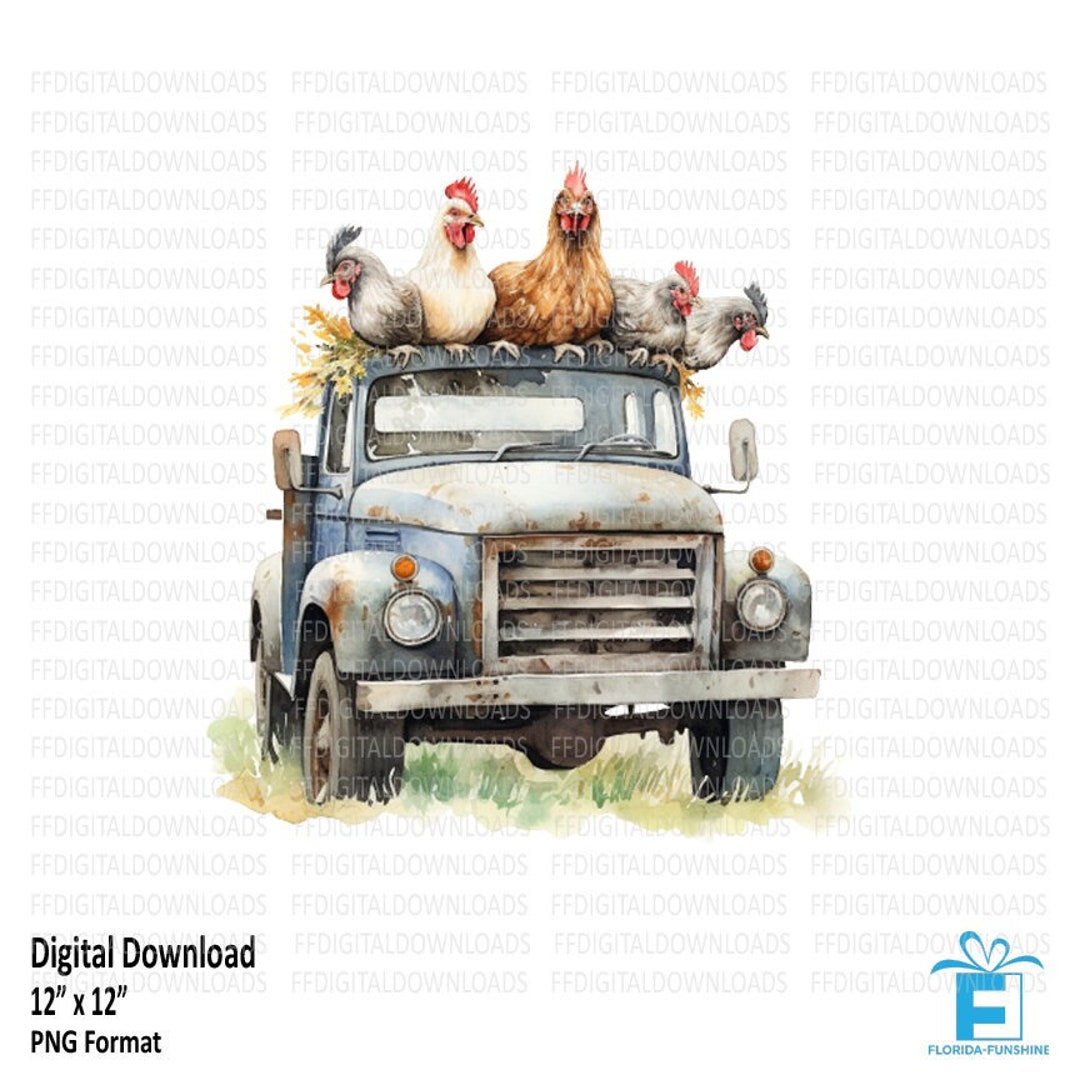 Vintage Farm Truck PNG, Rustic Pickup Truck, Farm Truck PNG, Watercolor ...