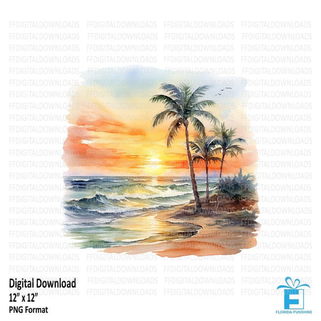 Beach Sunset Clipart, Beach Sunset Png, Watercolor Beach Sunset, Sunset ...