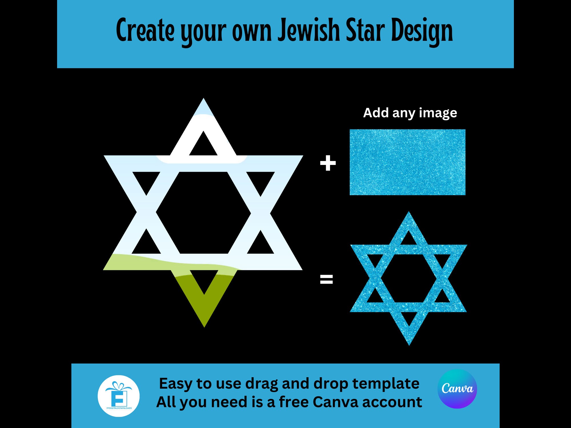 Jewish Star Canva Frame Drag and Drop Editable Canva - Etsy