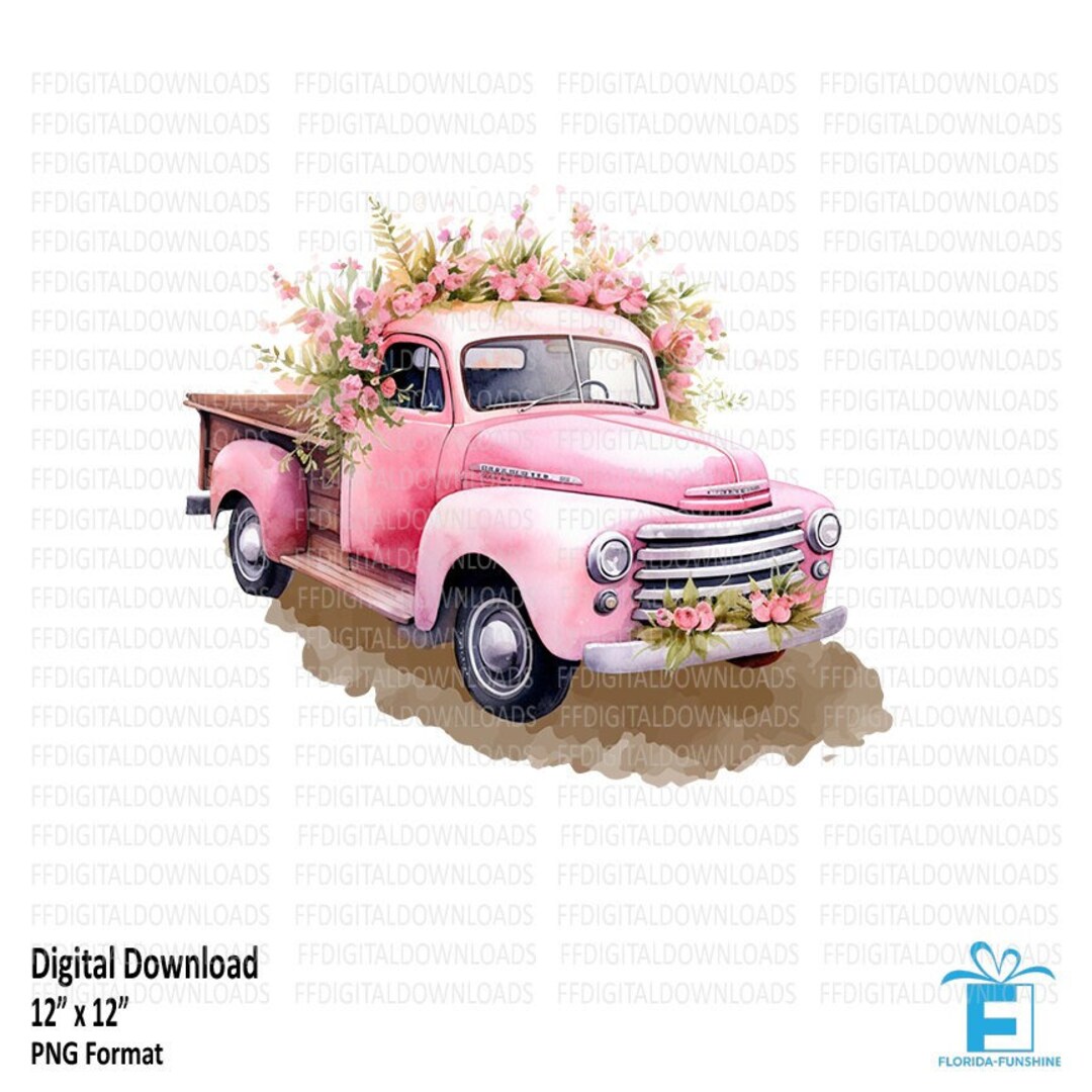 Pink Vintage Pickup Truck, Pink Vintage Truck PNG, Watercolor Old ...