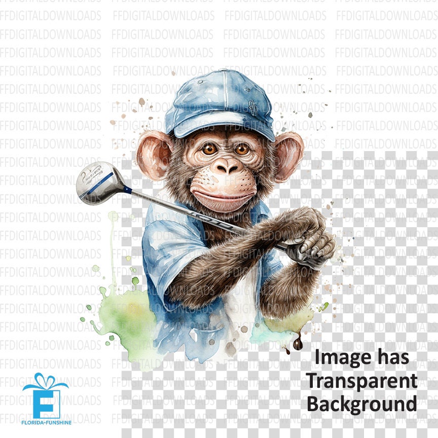 Monkey Golfer Clipart Monkey Golfer PNG Watercolor Monkey - Etsy