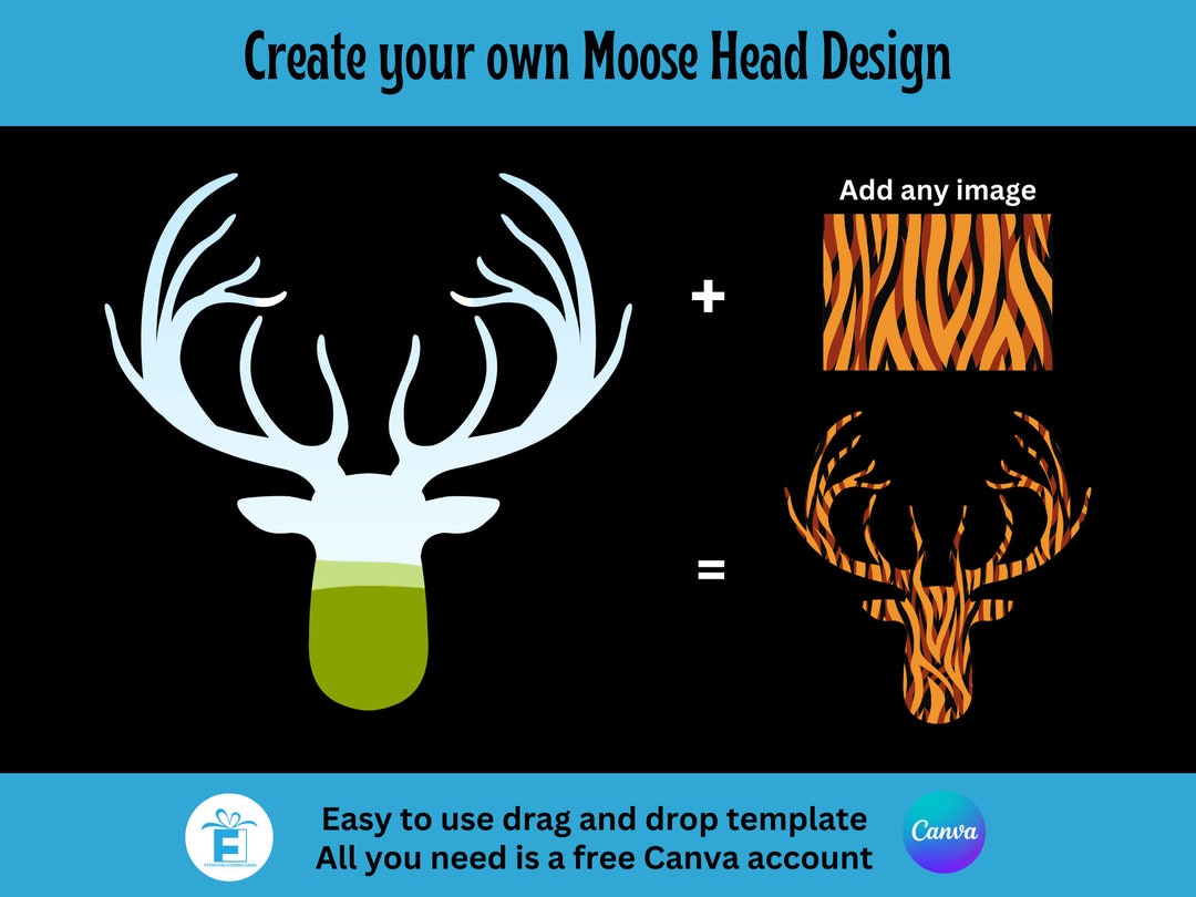 Moose Head Clipart, Moose Head Canva Frame, Drag and Drop Editable ...