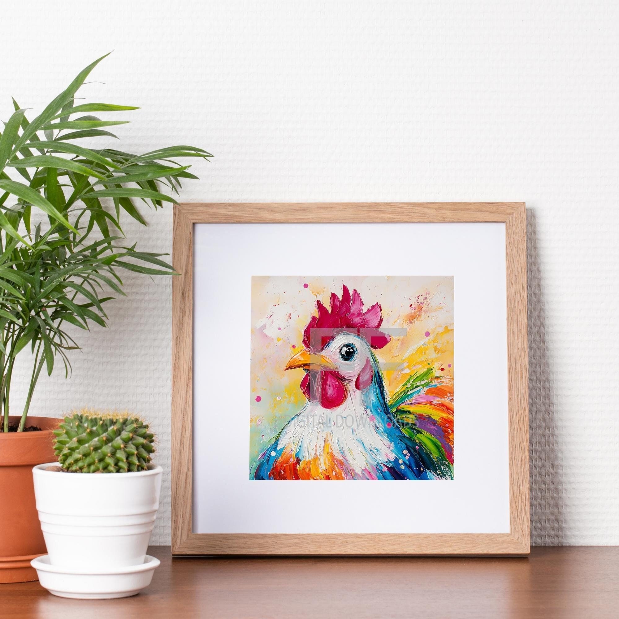 Chicken PNG, Colorful Chicken Art Ready to Print and Frame, Digital Art ...
