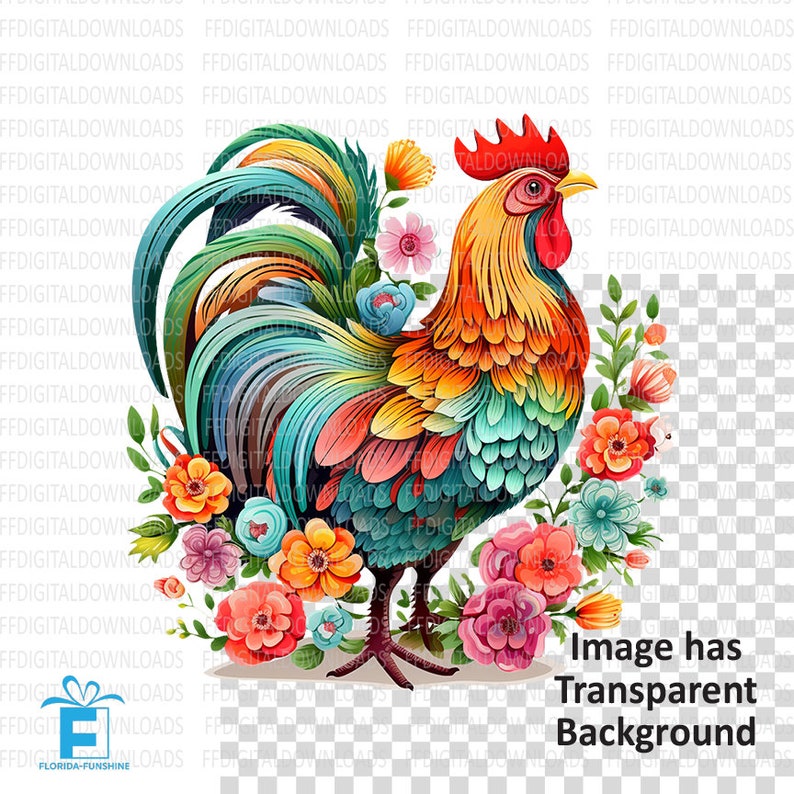 Chicken PNG Chicken Clipart Chicken With Flowers Floral - Etsy