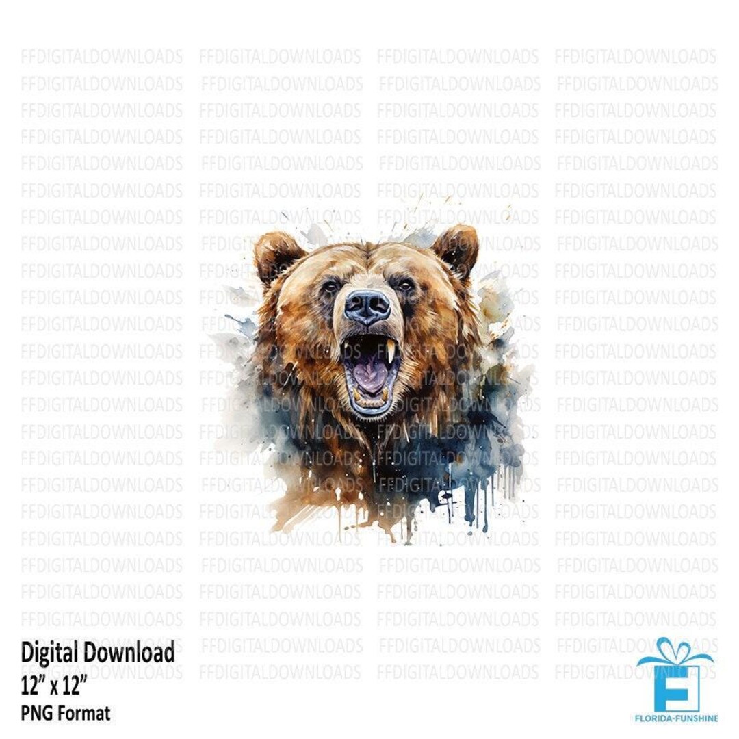 Bear PNG, Grizzly Bear PNG, Watercolor Grizzly Bear, Bear Design ...