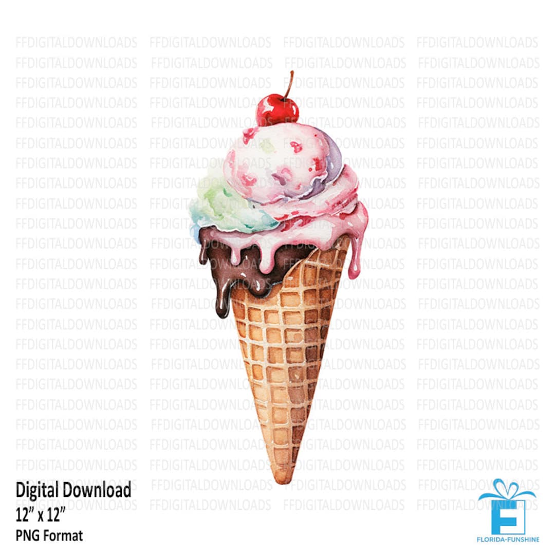 Ice Cream Cone Clipart Ice Cream Cone Png Watercolor Ice Cream Cone