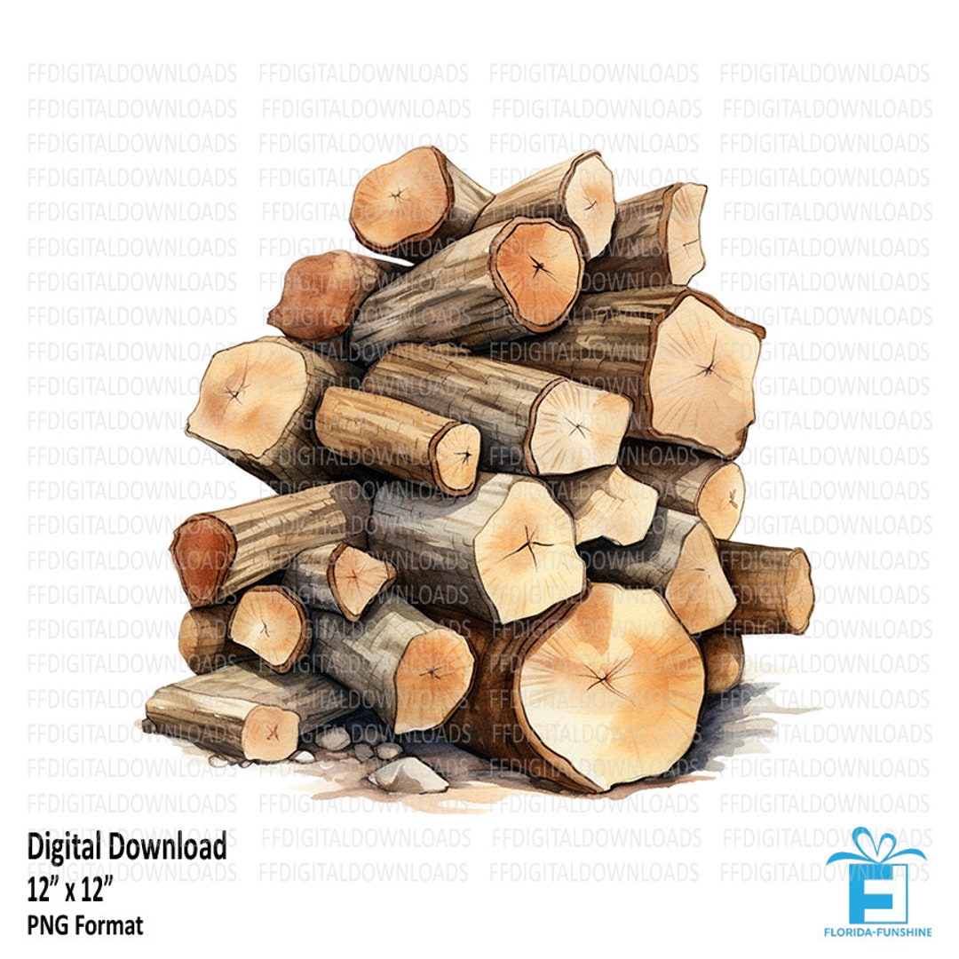 Logs Clipart, Firewood, Log Pile Png, Watercolor Logs, Digital Clipart ...