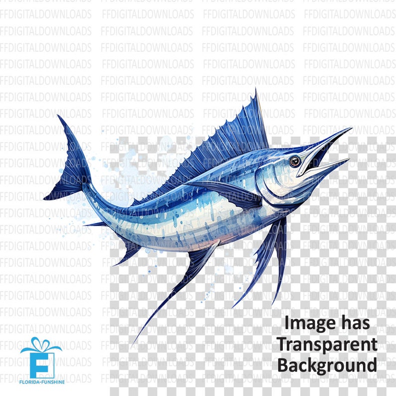 Blue Marlin Clipart Blue Marlin Png Watercolor Blue Marlin - Etsy