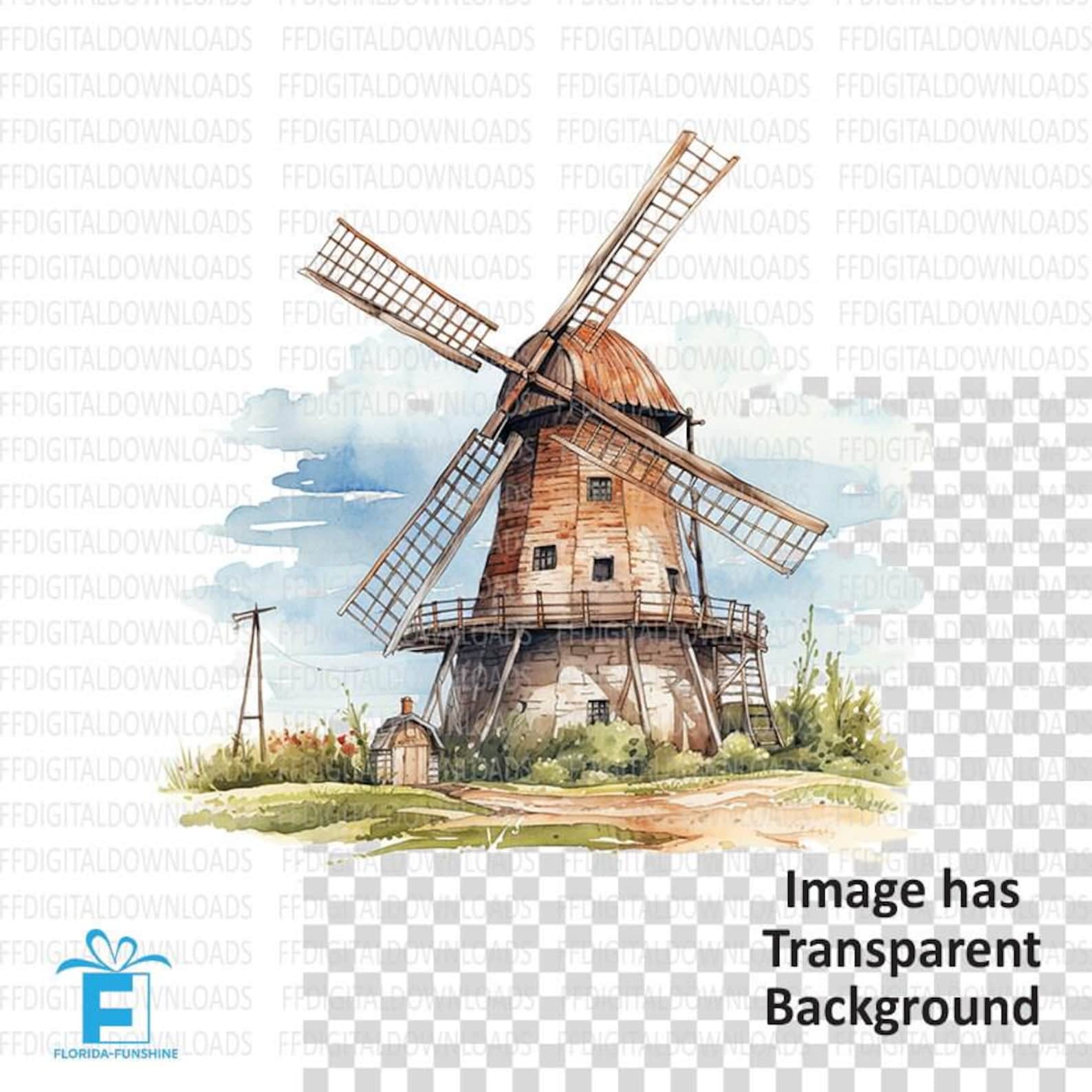 Windmill Clipart, Windmill Png, Watercolor Windmill, Windmill Digital ...