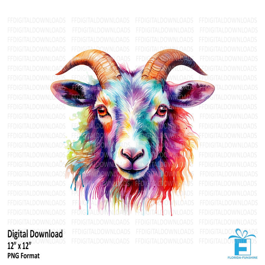 Goat Clipart, Goat Png, Watercolor Goat, Colorful Goat Clipart, Goat ...