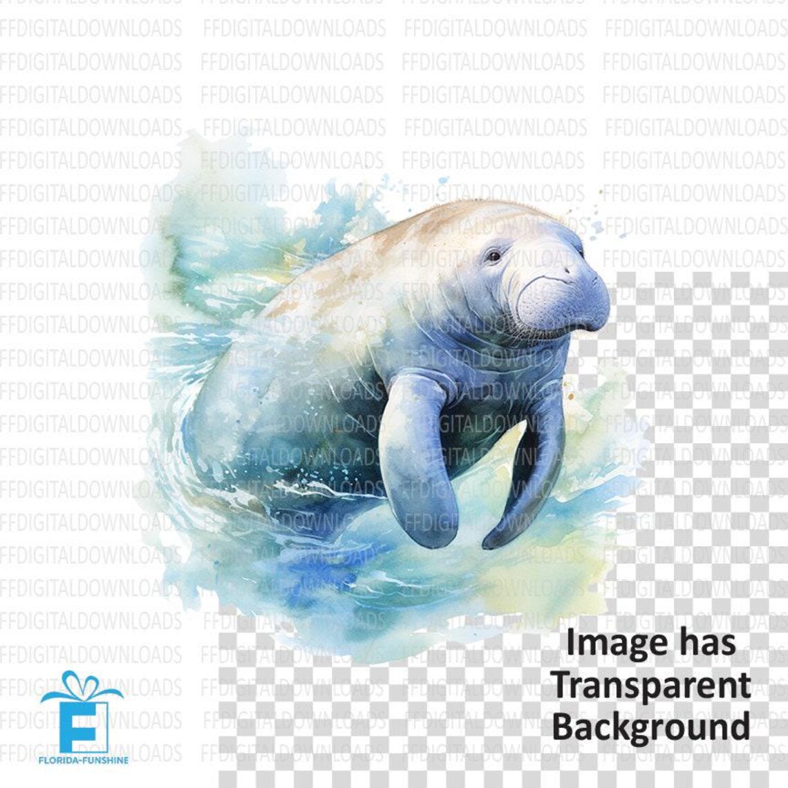 Manatee Clipart, Manatee Png, Watercolor Manatee, Digital Clipart ...