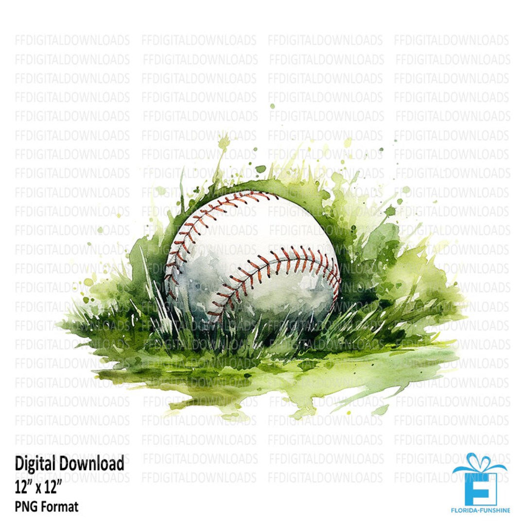 Baseball Clipart, Baseball PNG, Watercolor Baseball, Baseball on Grass ...