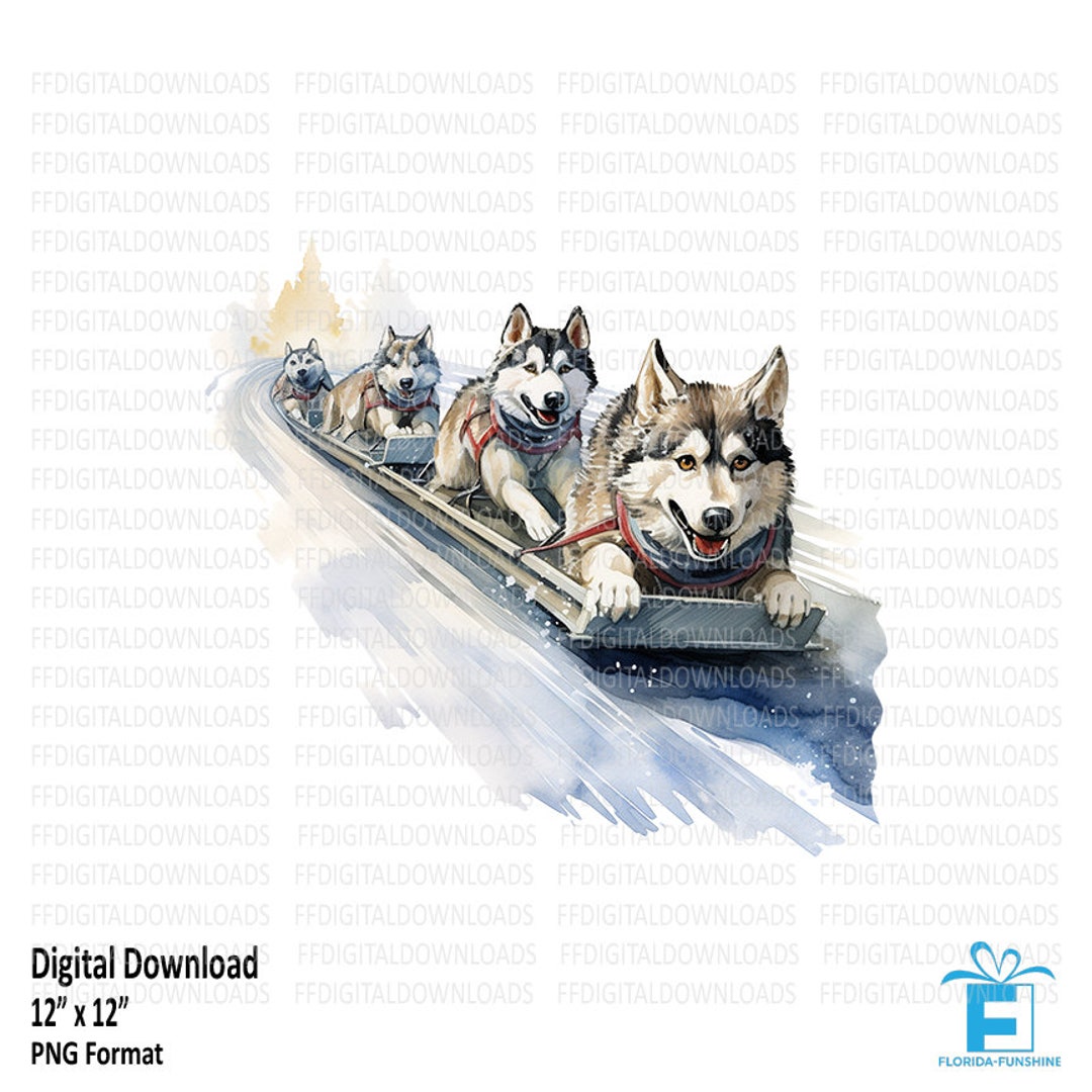 Huskies on Sled Clipart, Huskies on Sled PNG, Funny Huskies Clipart ...