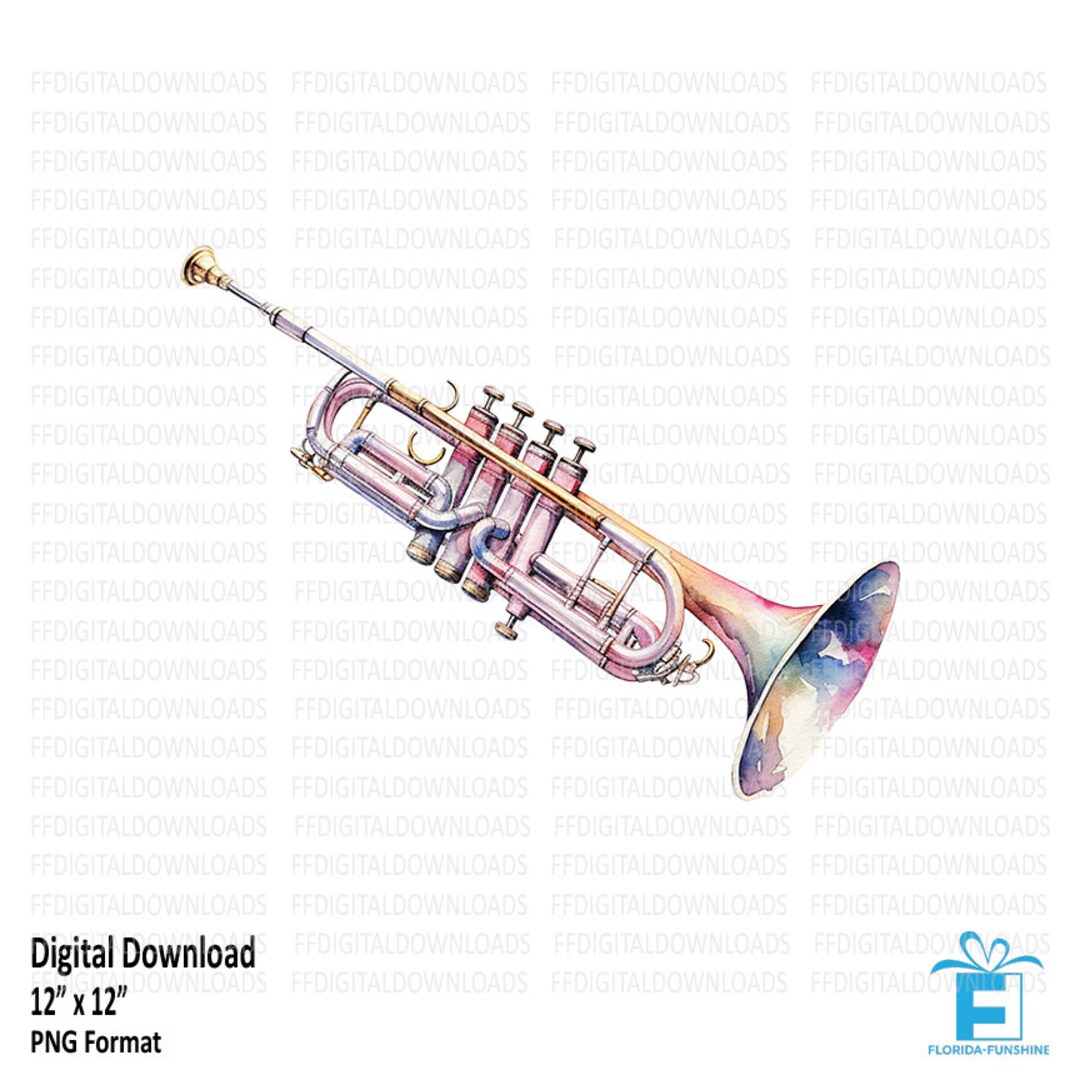Watercolor Trumpet Clipart, Trumpet Png, Watercolor Trumpet Digital ...