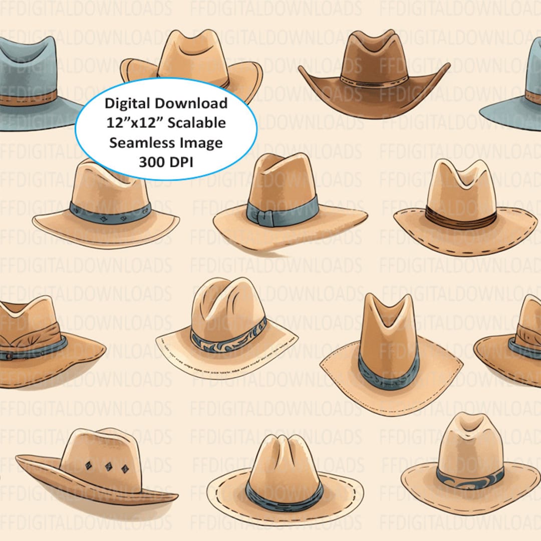 Cowboy Hat Seamless Pattern, Digital Design Download, Seamless Cowboy ...