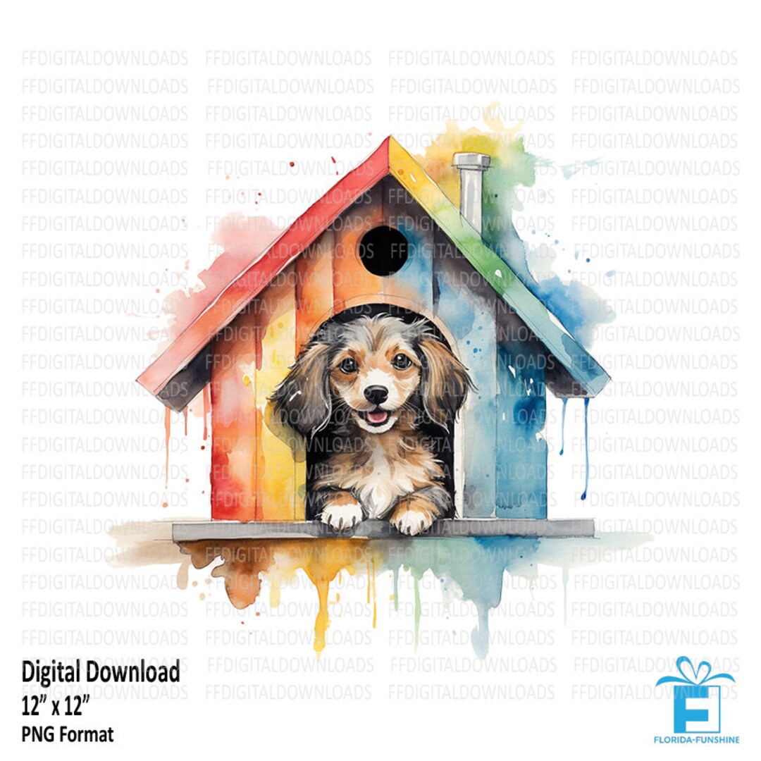 Dog House Clipart, Dog House Png, Watercolor Dog House, Colorful Dog ...