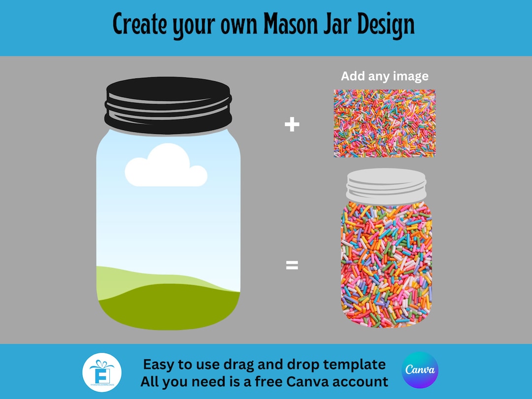 Mason Jar Clipart, Mason Jar Canva Frame, Drag and Drop Editable Canva ...