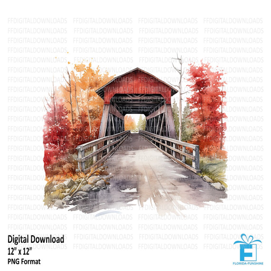 Covered Bridge Clipart, Covered Bridge PNG, Watercolor Covered Bridge ...