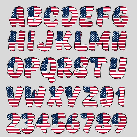 American Flag In Themed Alphabet And Numbers Alphabet And Numbers