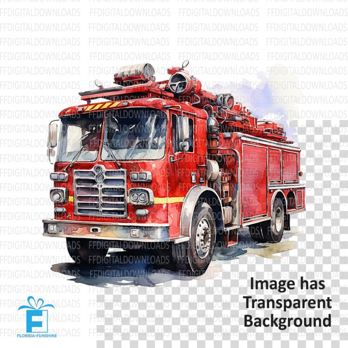 Fire Truck Clipart, Fire Truck PNG, Watercolor Fire Truck, Fire Truck ...