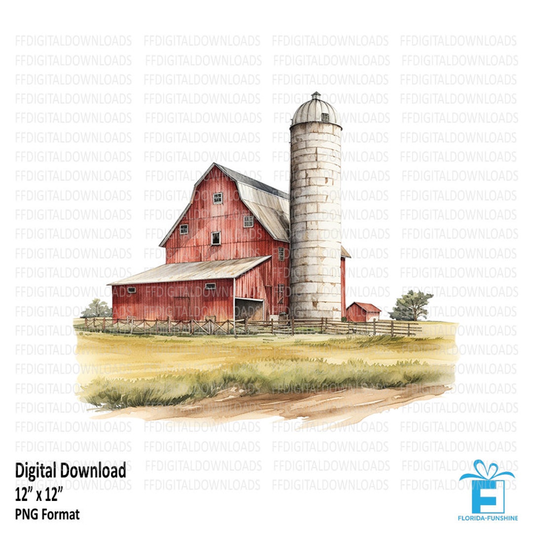 Barn With Silo Clipart, Barn With Silo Png, Watercolor Barn With Silo ...
