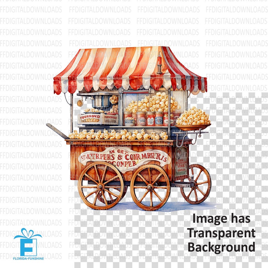 Popcorn Cart Clipart Popcorn Cart PNG Watercolor Popcorn - Etsy Canada