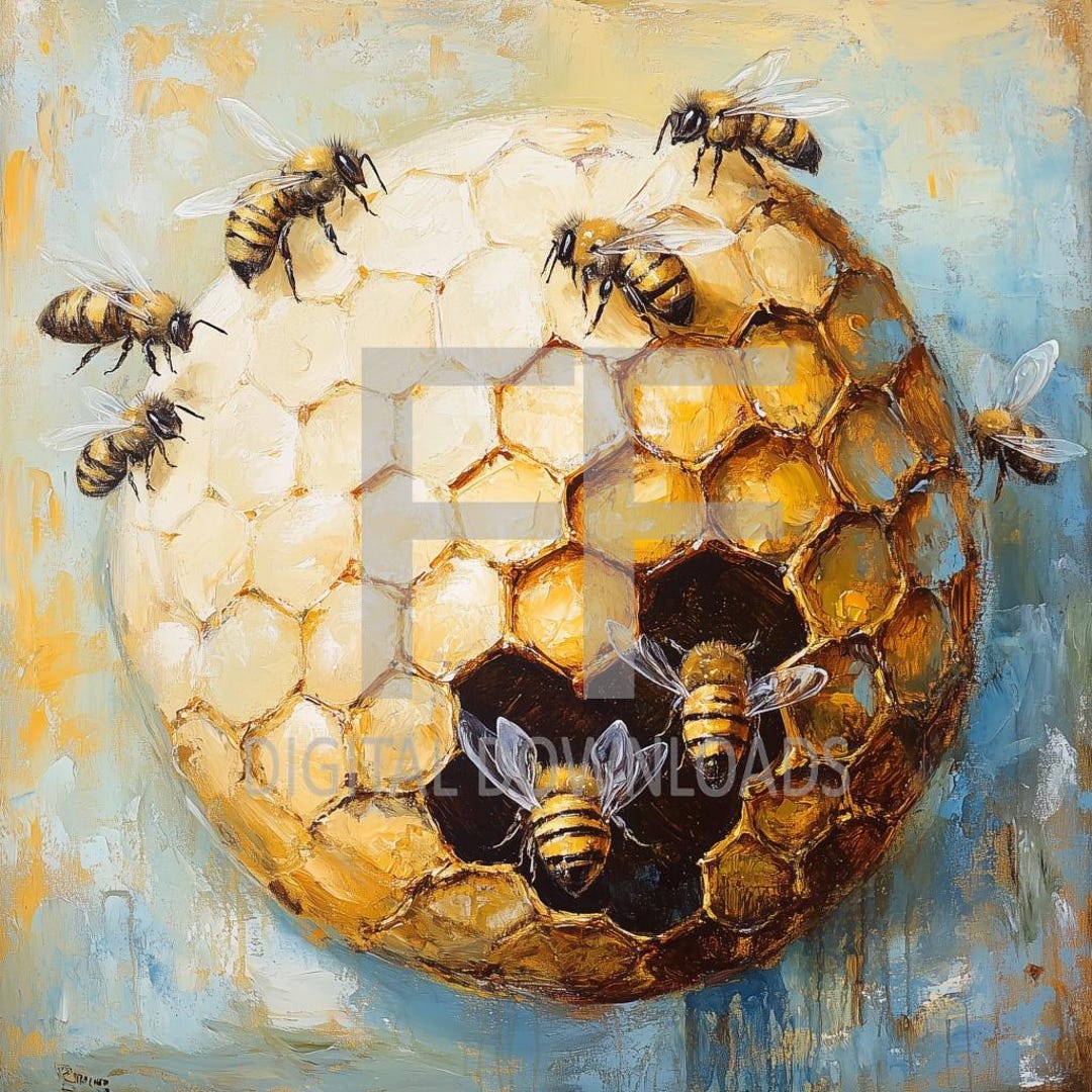 Bees With Beehive JPG, Bee Artwork, Digital Artwork, Printable Digital ...