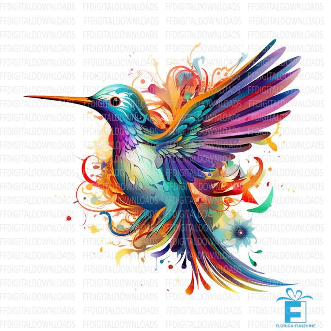Hummingbird Clipart, 7 High-quality PNG Bundle, Psychedelic Hummingbird ...