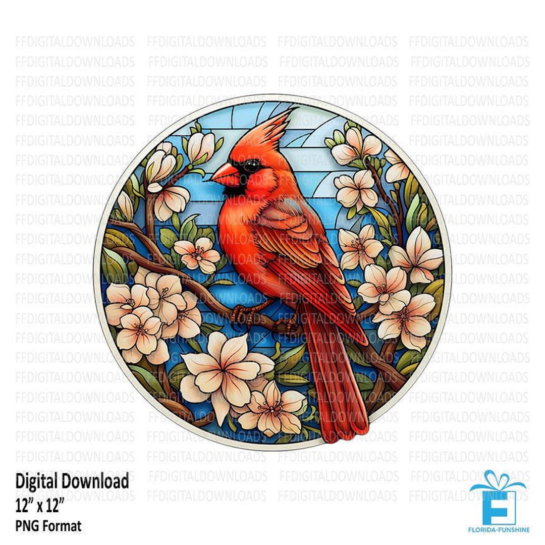 Cardinal Clipart, Cardinal Jpg, Stained Glass Look Cardinal Image ...