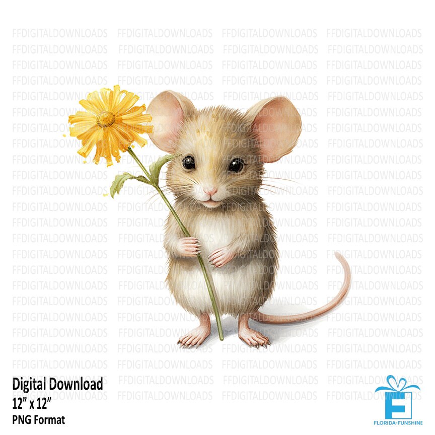 Mouse and Flower Clipart Mouse PNG Cute Mouse Clipart Mouse - Etsy
