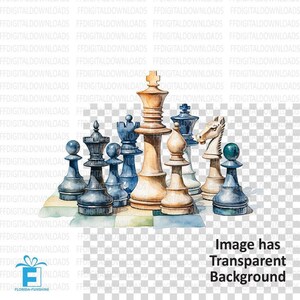 Chess Clipart, Chess PNG, Watercolor Chess, Chess Board Digital Clipart ...