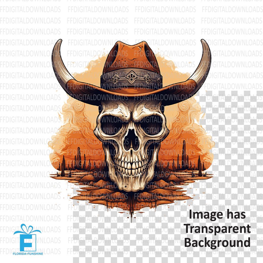 Western Skull Clipart Western Skull Png Watercolor Western - Etsy