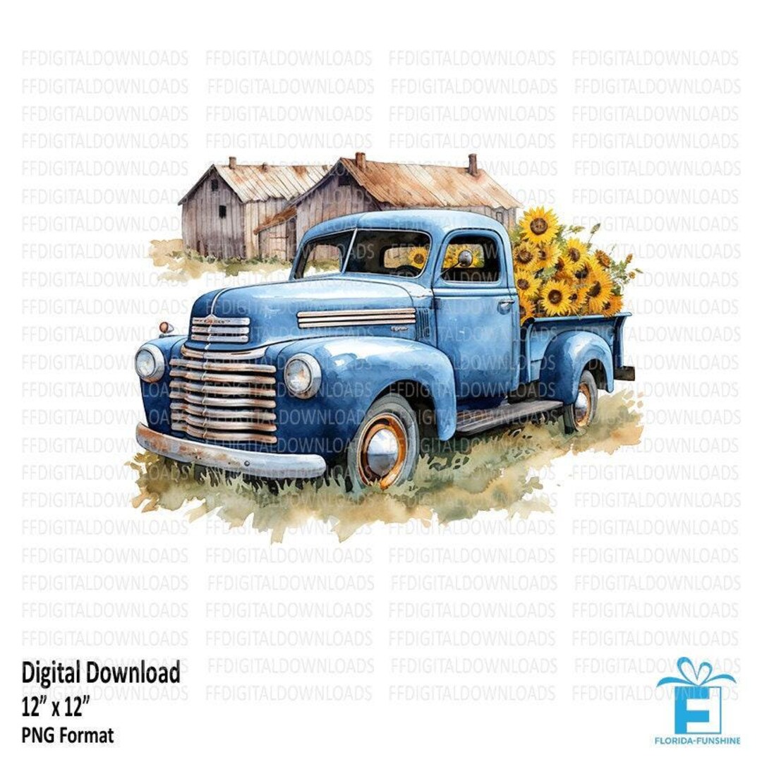 Rustic Blue Pickup Truck PNG, Old Fashioned Pickup Truck Farm Barn ...