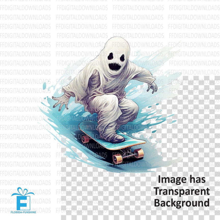Ghost Clipart, Ghost Riding Skateboard Clipart, Ghost PNG, Watercolor ...