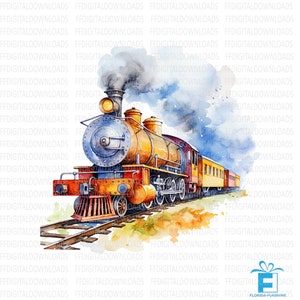 Train Clipart Bundle, 7 High-quality Pngs, Watercolor Train Clipart ...