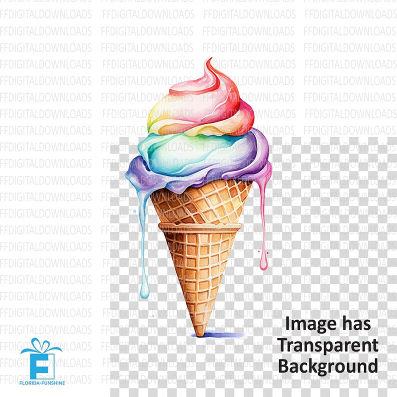 Ice Cream Cone Clipart Ice Cream Cone Png Watercolor Ice - Etsy