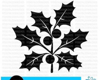 Christmas Holly SVG: Holly Cut File, Holly PNG, Holly Silhouette, Holly ...