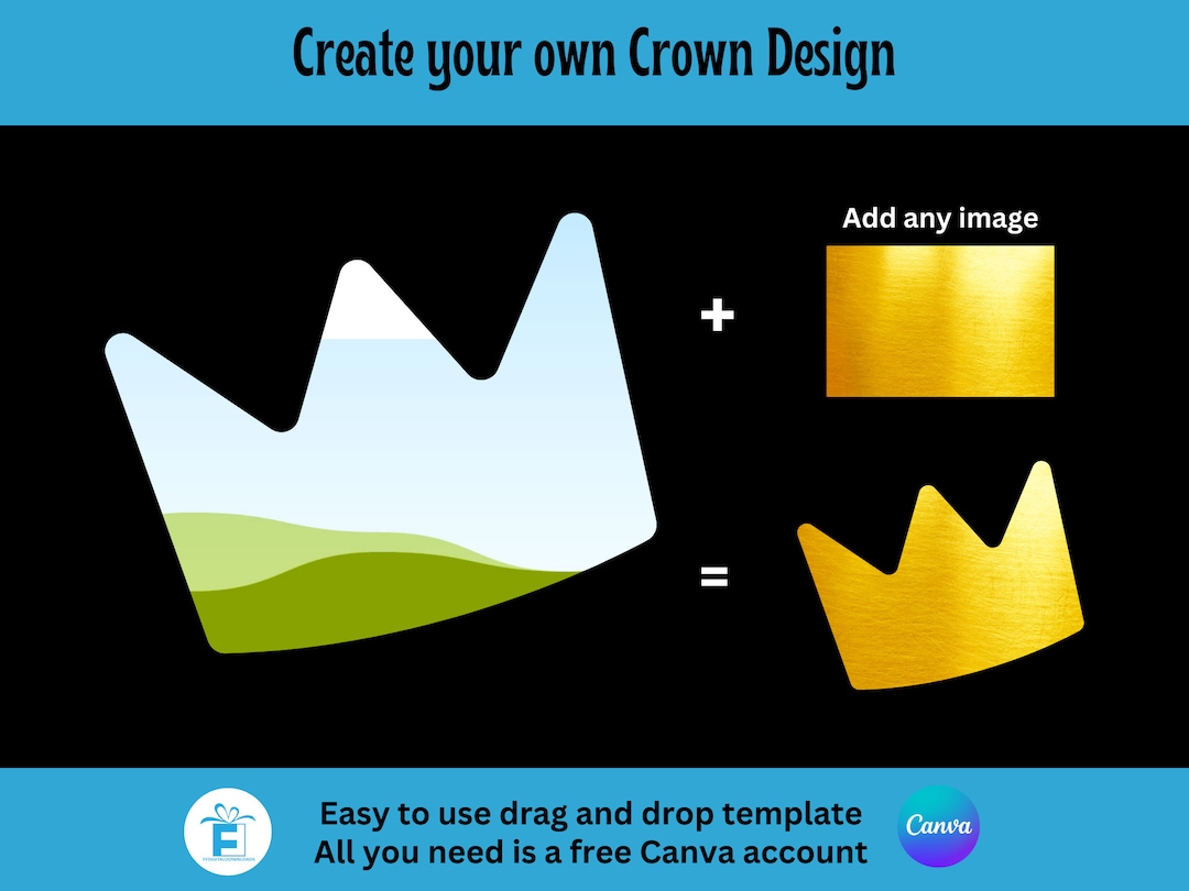 Crown Clipart, Crown Canva Frame, Drag and Drop Editable Canva Template ...