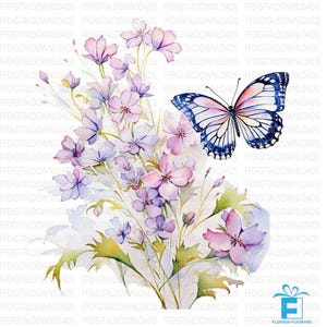Butterfly and Flowers Clipart Bundle, 7 High-quality Watercolor ...