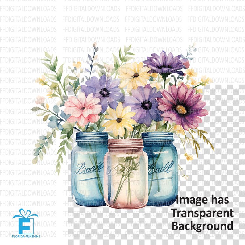 Mason Jars PNG Mason Jars With Flowers Watercolor Floral - Etsy