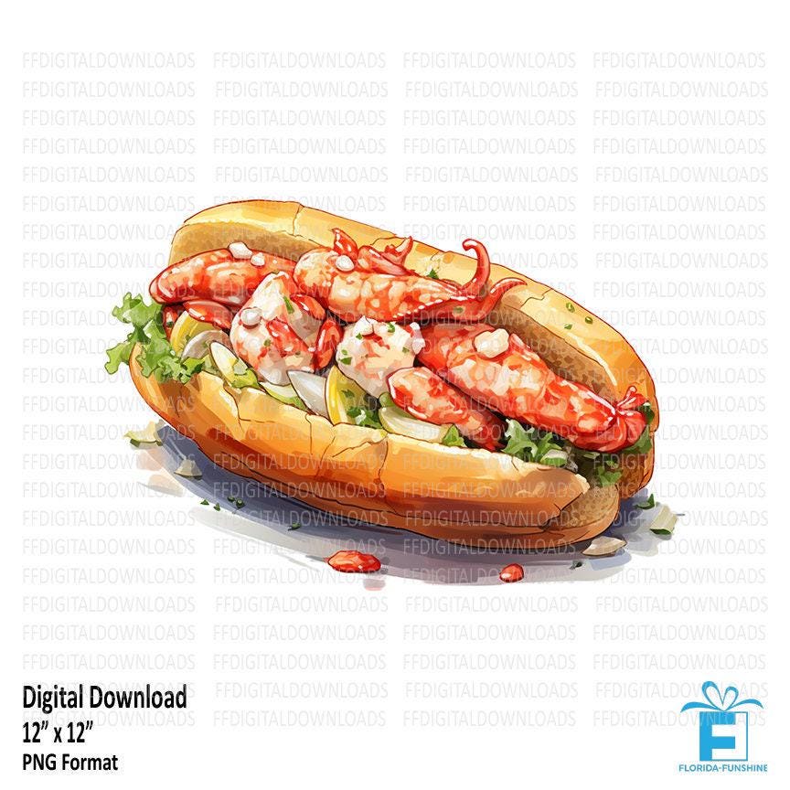 Lobster Roll Clipart, Lobster Roll PNG, Watercolor Lobster Roll ...