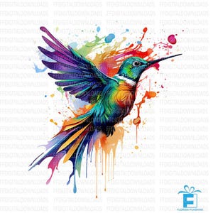 Hummingbird Clipart, 7 High-quality PNG Bundle, Psychedelic Hummingbird ...