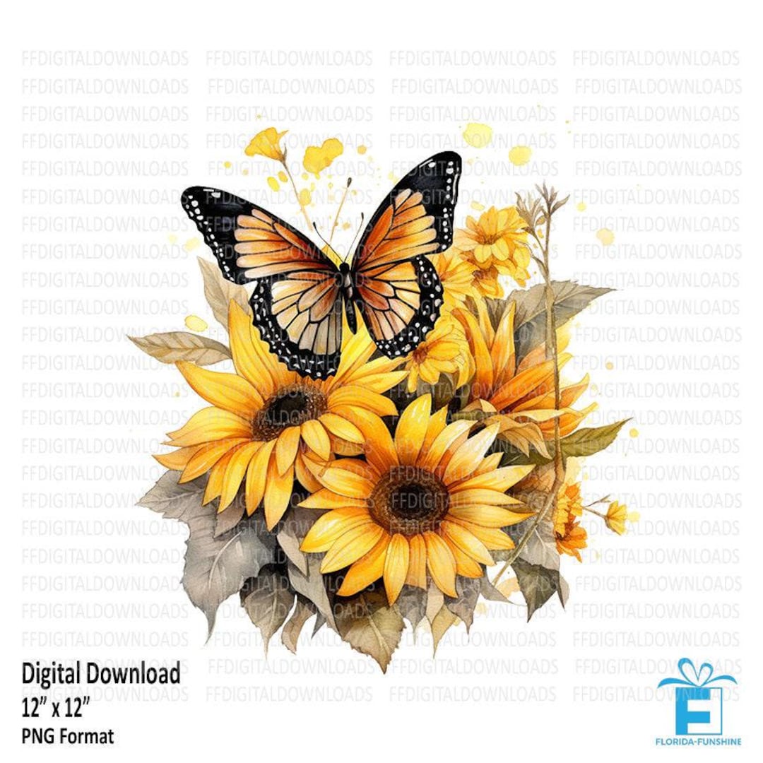 Sunflower With Butterfly Clipart, Sunflower With Butterfly Png ...