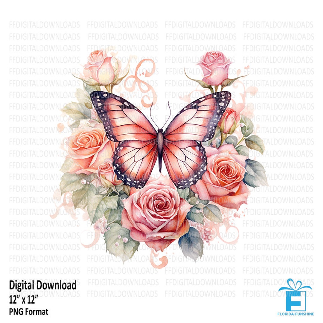 Butterfly With Roses Clipart Roses and Butterfly Png - Etsy
